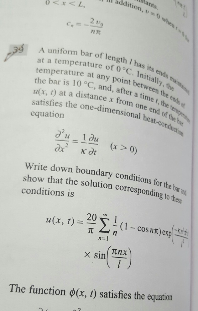 Solved addition, u = 0 when 71 π A uniform bar of length I | Chegg.com