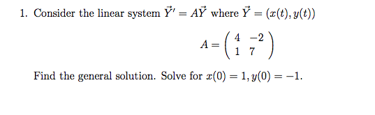 Solved Consider the linear system vector Y' = AY vector | Chegg.com