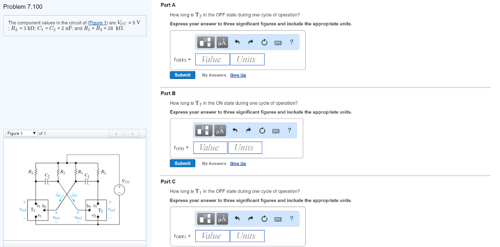 Solved Problem 7.100 Part A How long is T2 in the OFF state | Chegg.com