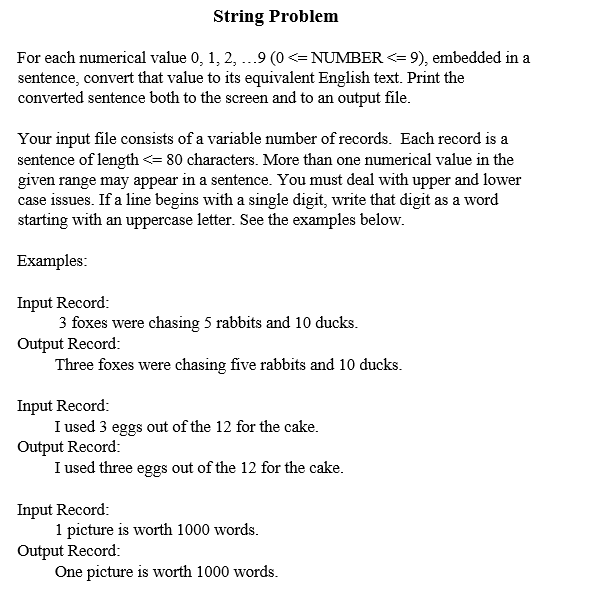 Solved String Problem For each numerical value 0, 1, 2 9 (0 | Chegg.com