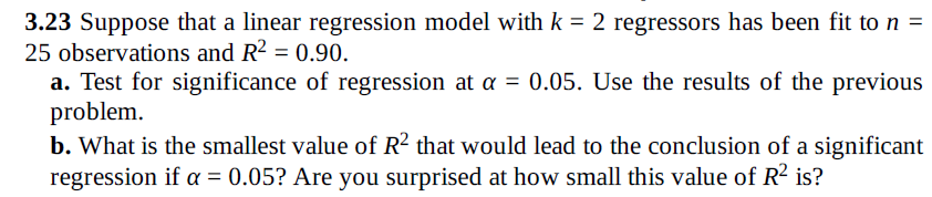 Solved Suppose that a linear regression model with k = 2 | Chegg.com