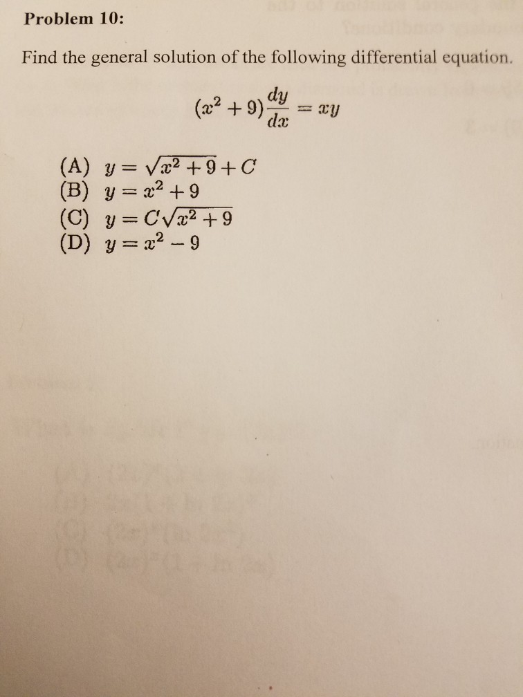 Solved Problem 10: Find the general solution of the | Chegg.com