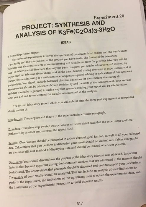 Solved Experiment 26 PROJECT: SYNTHESIS AND ANALYSIS OF | Chegg.com