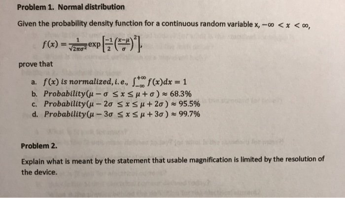 Solved Normal distribution Given the probability density | Chegg.com