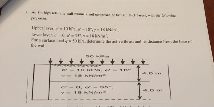 Solved An 8m high retaining retains a soil comprised of two | Chegg.com