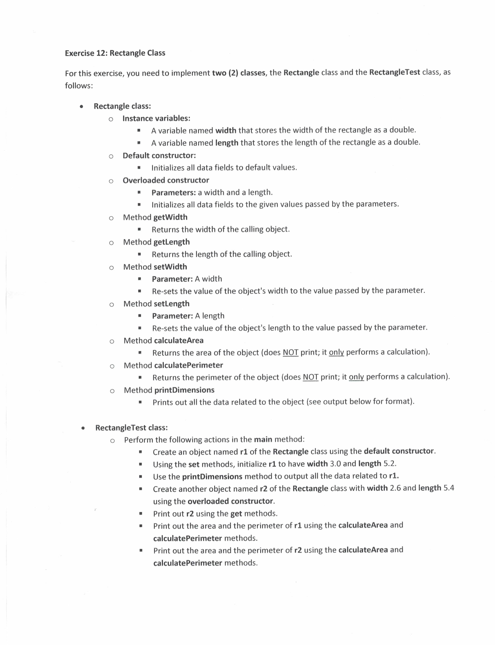Solved Exercise 12 Rectangle Class For This Exercise You