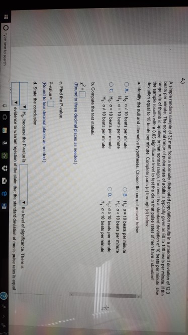 Solved A simple random sample of 32 men from a normally | Chegg.com
