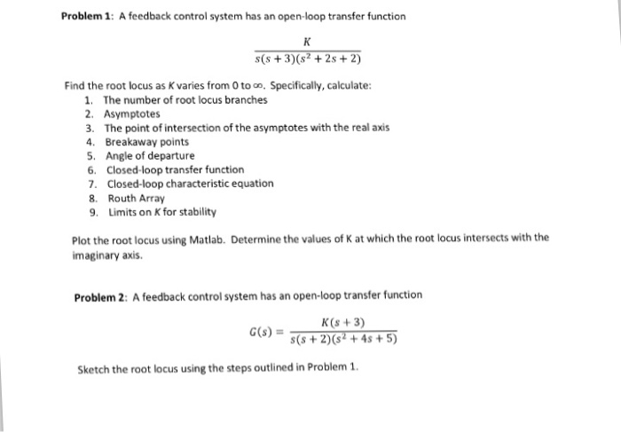 Solved Problem 1: A feedback control system has an open-loop | Chegg.com