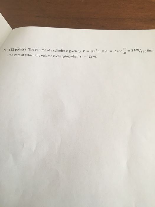 Solved The volume of a cylinder is given by V = pir^2h. If h | Chegg.com