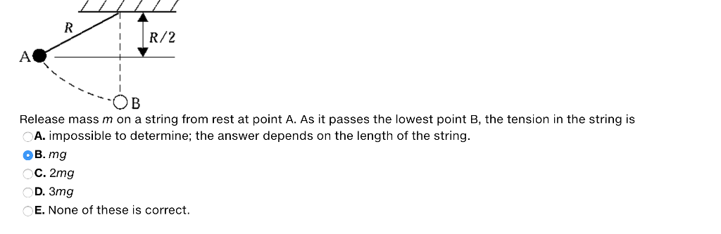 Solved R/2 Release mass m on a string from rest at point A. | Chegg.com