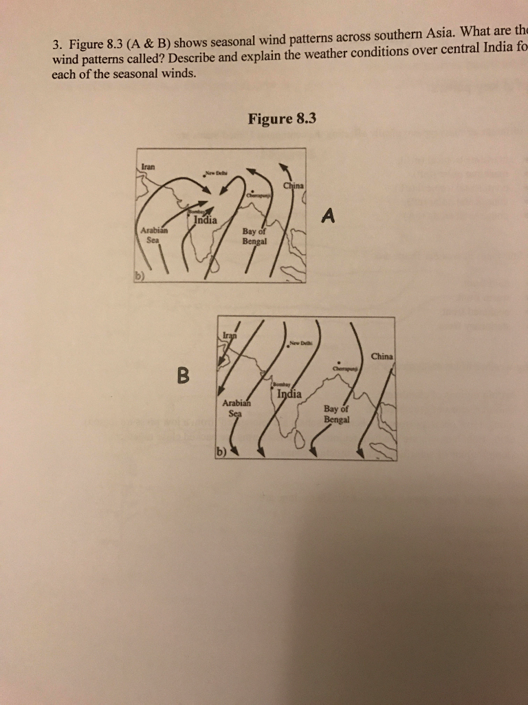 Solved Figure 8.3 (A & B) shows seasonal wind patterns | Chegg.com