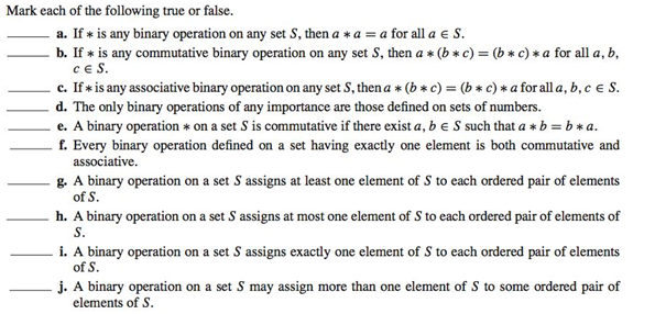Solved Mark each of the following true or false. a. If * is | Chegg.com
