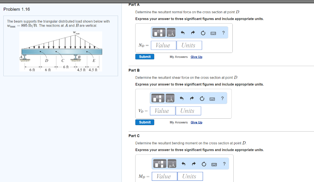 Solved The beam supports the triangular distributed load | Chegg.com