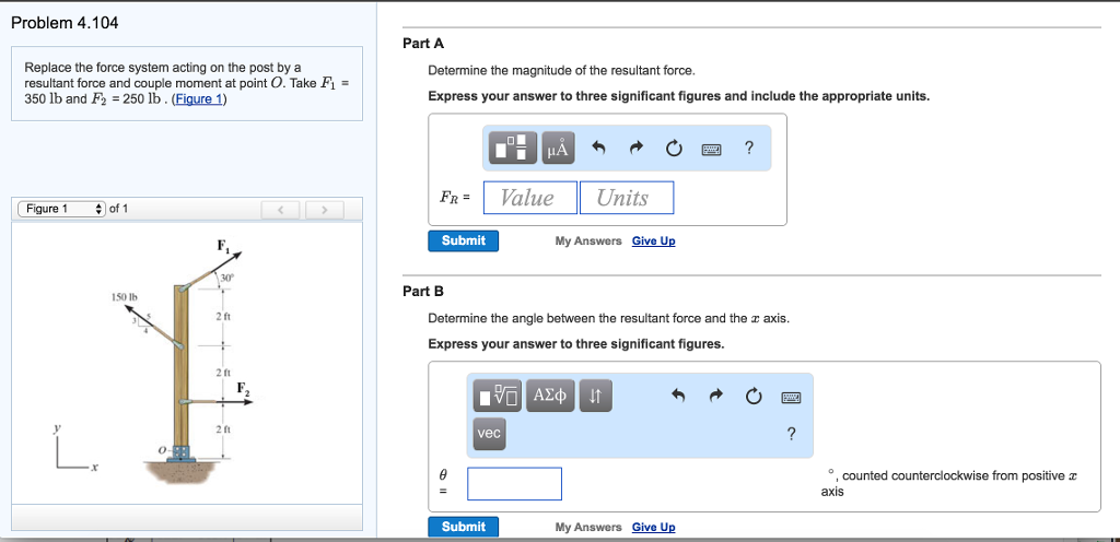 Solved Problem 4.104 Replace the force system acting on the | Chegg.com