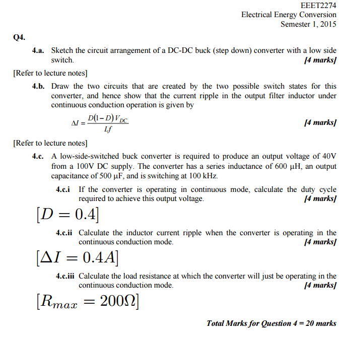 Solved Q4. For a DC-DC buck (step down) converter with a low | Chegg.com
