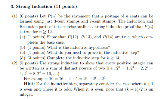Solved 1. Weak Induction in Steps (6 points) Let P(n) be the | Chegg.com