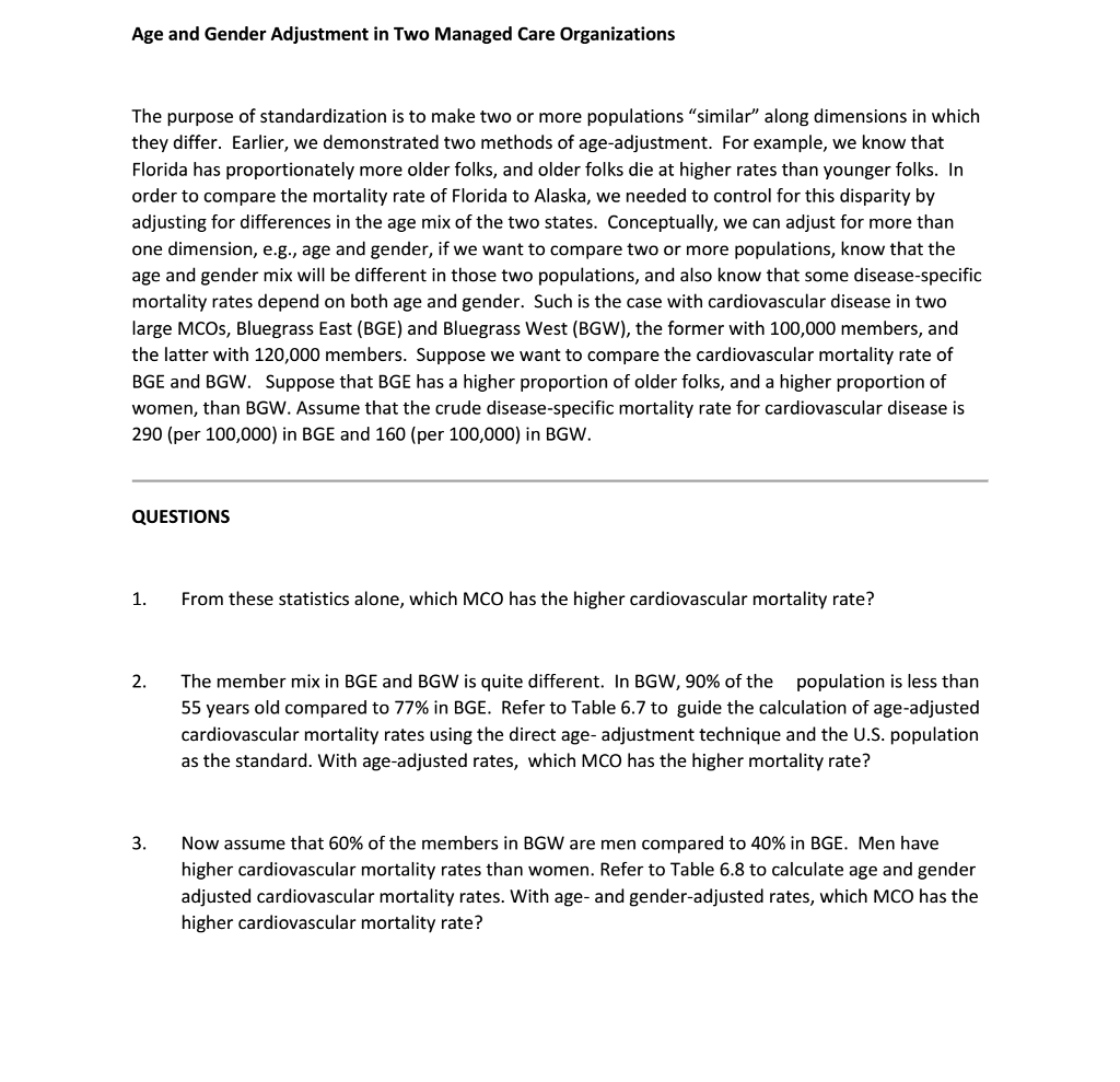Solved Age and Gender Adjustment in Two Managed Care | Chegg.com