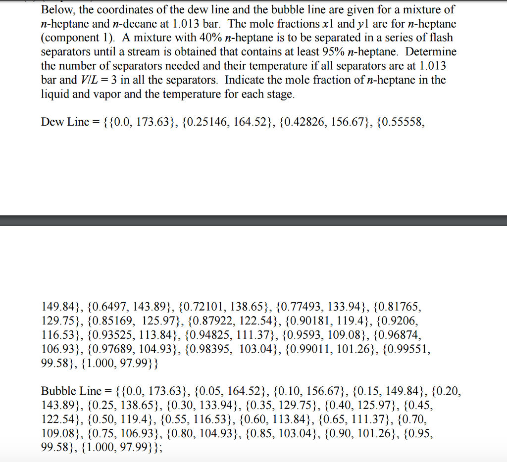 Below, the coordinates of the dew line and the bubble | Chegg.com