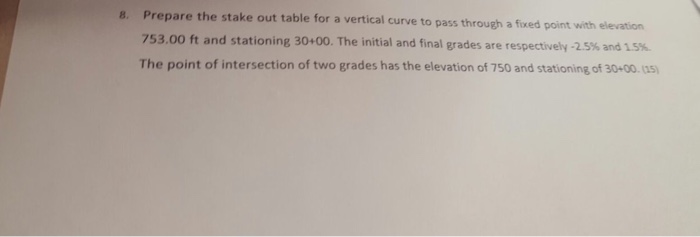 Solved Prepare the stake out table for a vertical curve to | Chegg.com