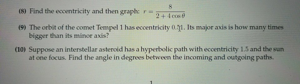Solved (8) Find the eccentricity and then graph: 2-t 4 cos θ | Chegg.com