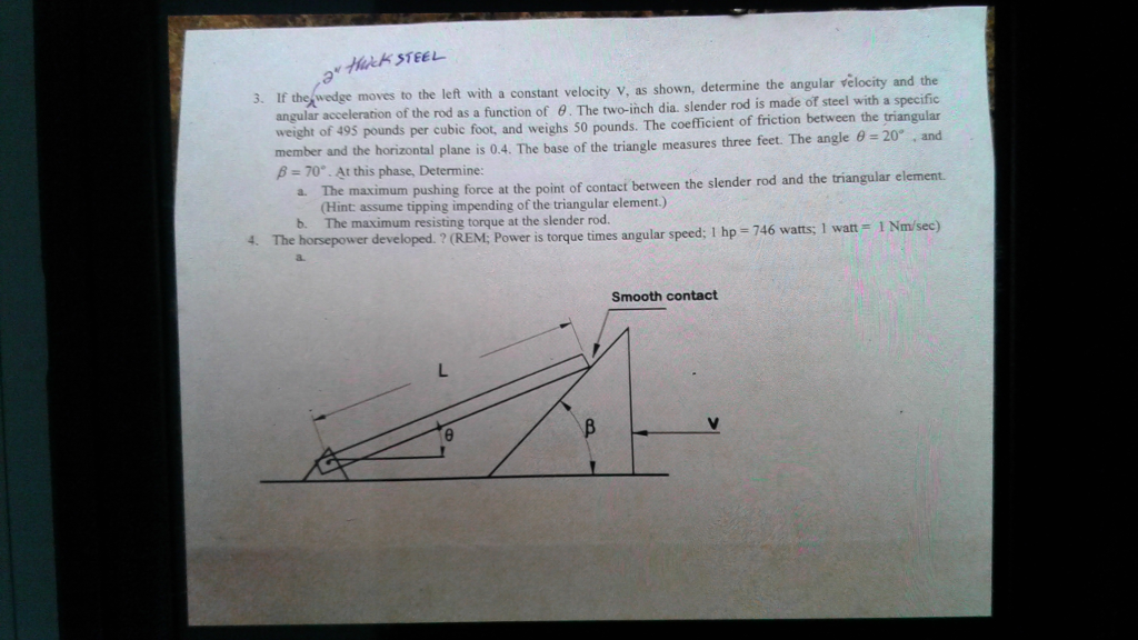 Solved 3. If the 2 inch thick steel wedge moves to the left | Chegg.com