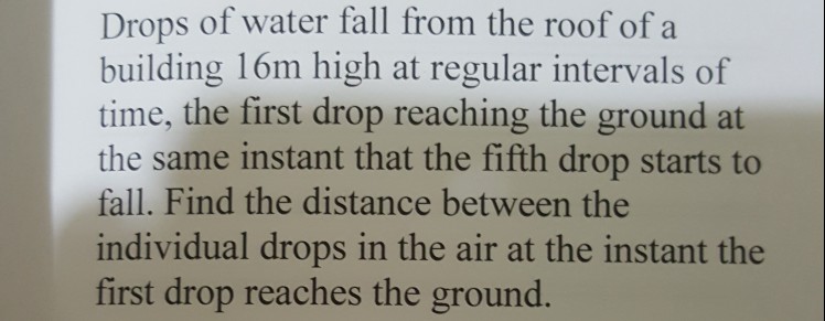 Solved Drops of water fall from the roof of a building 16m | Chegg.com