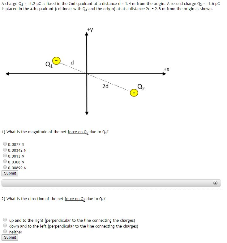Solved A charge Q1 = -4.2 ?C is fixed in the 2nd quadrant at | Chegg.com