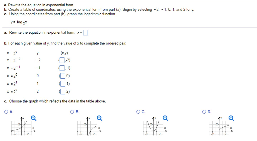 Solved Rewrite the equation in exponential form. b. Create | Chegg.com