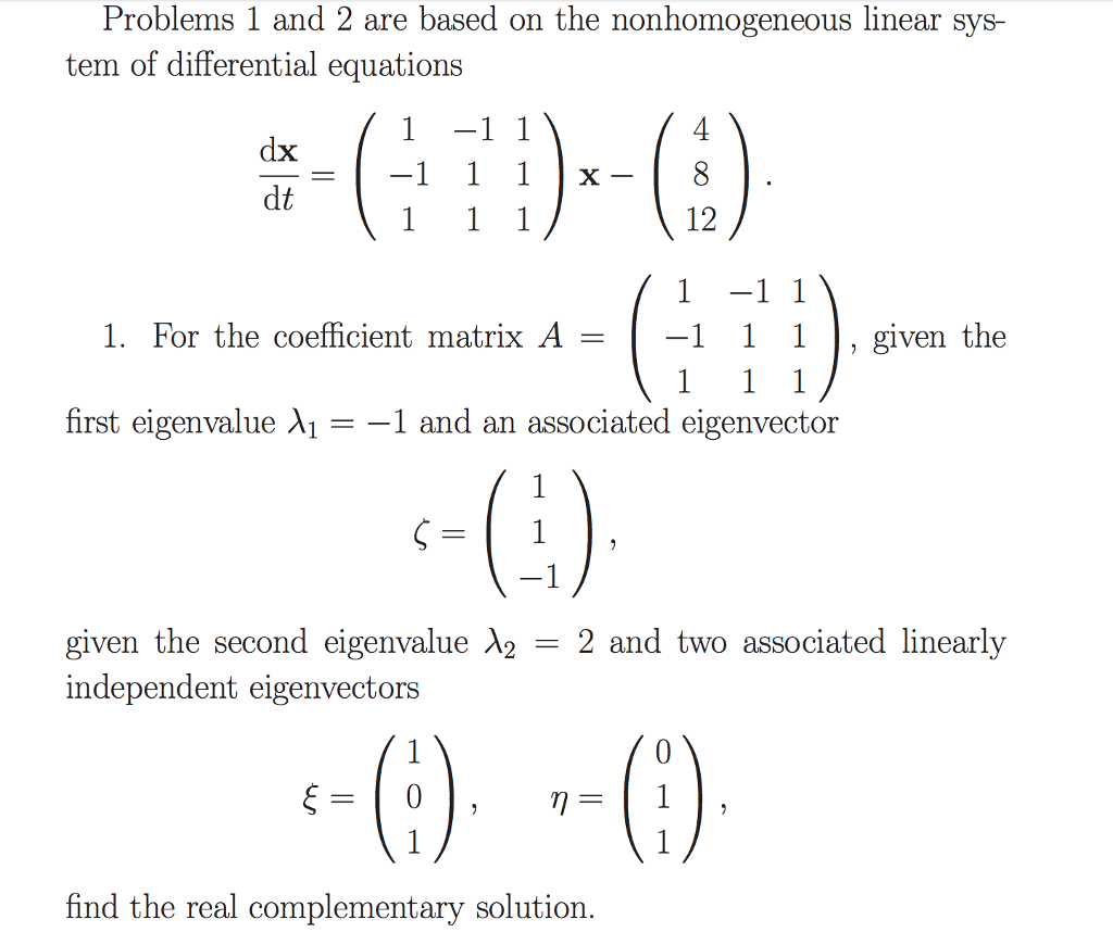 Solved Problems 1 and 2 are based tem of differential | Chegg.com
