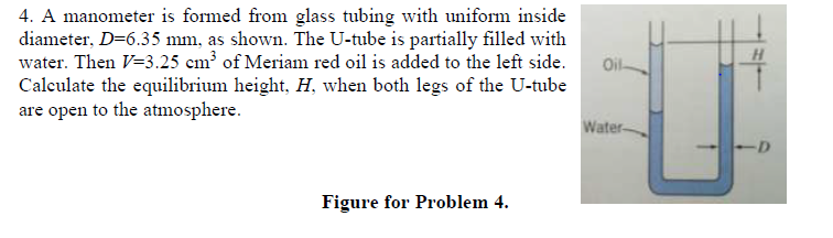 Solved A manometer is formed from glass tubing with uniform | Chegg.com