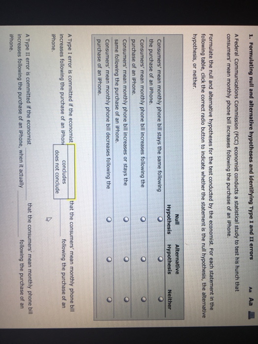 Solved Aa Aa 1. Formulating null and alternative hypotheses | Chegg.com