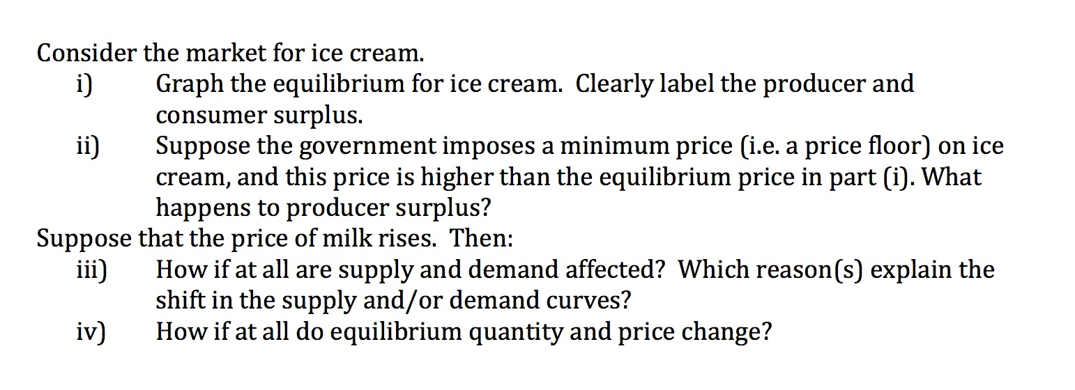 Solved Consider the market for ice cream. Graph the | Chegg.com