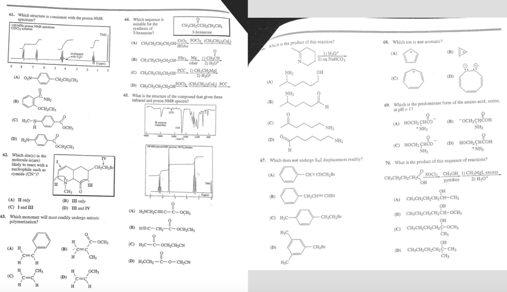 Solved 61. Which structure is consistent with the peoton NMR | Chegg.com