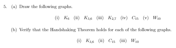 Solved Draw the following graphs. (i) K_6 (ii) K_3, 6 | Chegg.com