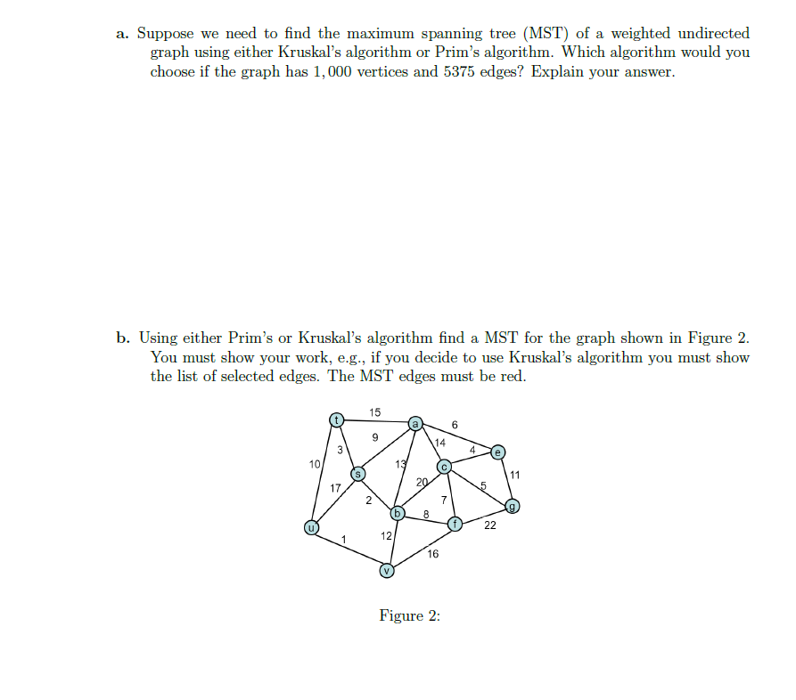 Solved a. Suppose we need to find the maximum spanning tree | Chegg.com