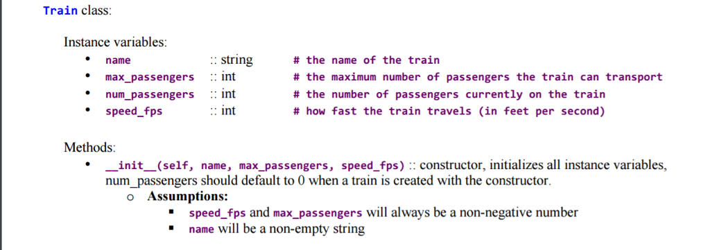 Solved Train Class Instance Variables String The Name Of 6070