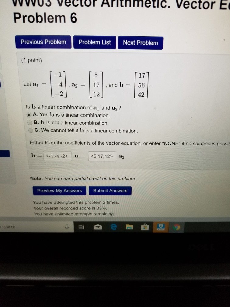 Solved ea Combinations. and th WW03 Vector Arithmetic. | Chegg.com