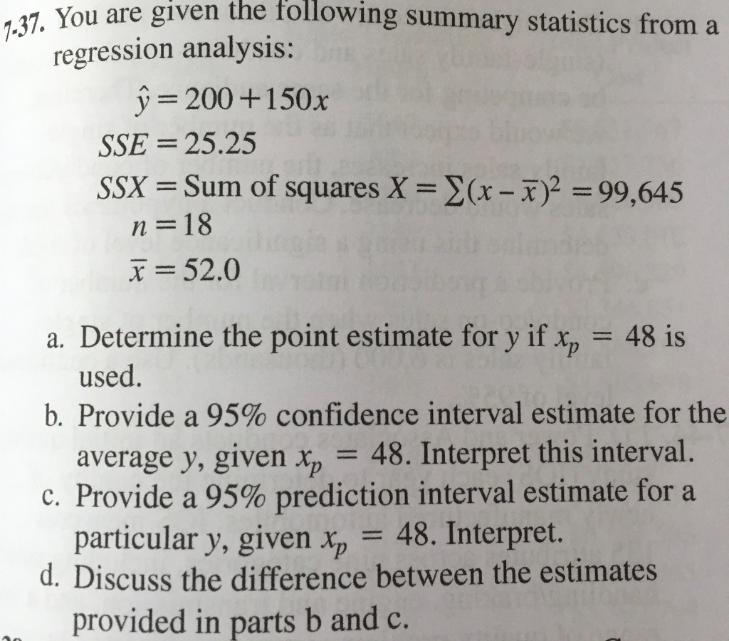 Solved You given the following summary statistics from a | Chegg.com Solved You given the following summary statistics from a | Chegg.com