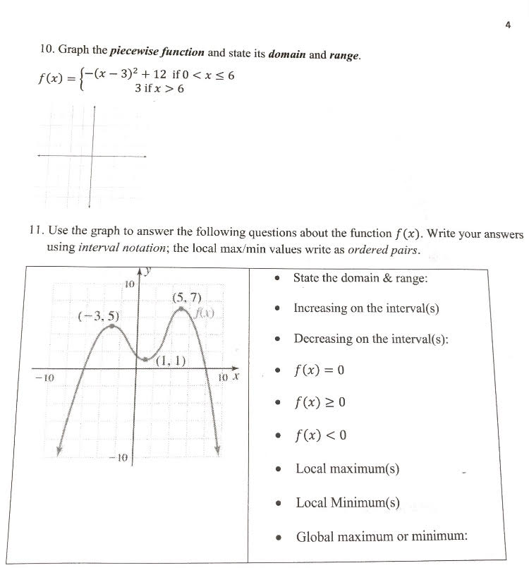 Solved 4 10. Graph the piecewise function and state its | Chegg.com
