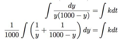 Solved Integral dy/y(1000 - y) = integral kdt 1/1000 | Chegg.com