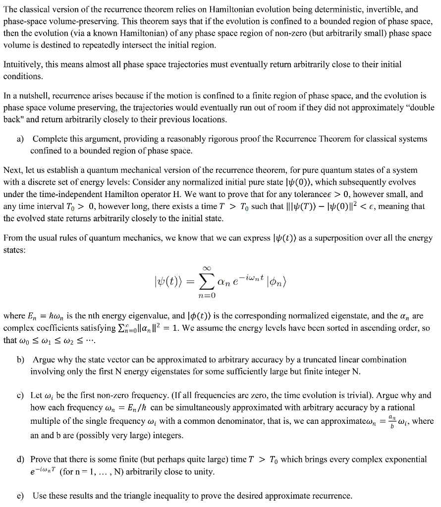 The classical version of the recurrence theorem | Chegg.com