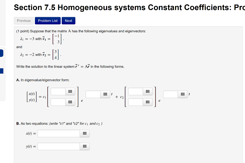 Solved Section 7.5 Homogeneous systems Constant | Chegg.com