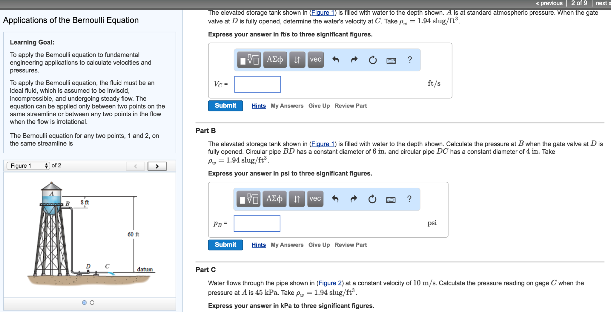 Solved Applications of the Bernoulli Equation Learning | Chegg.com