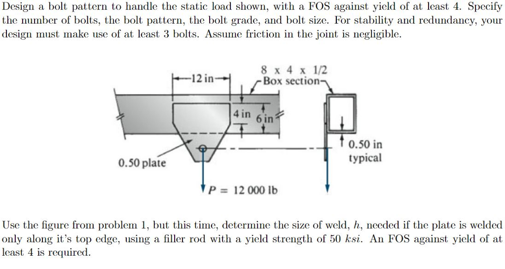 Design a bolt pattern to handle the static load | Chegg.com