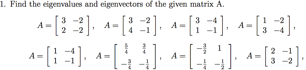 Solved 1. Find the eigenvalues and eigenvectors of the given | Chegg.com