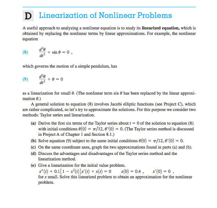 Solved D Linearization of Nonlinear Problems A useful | Chegg.com