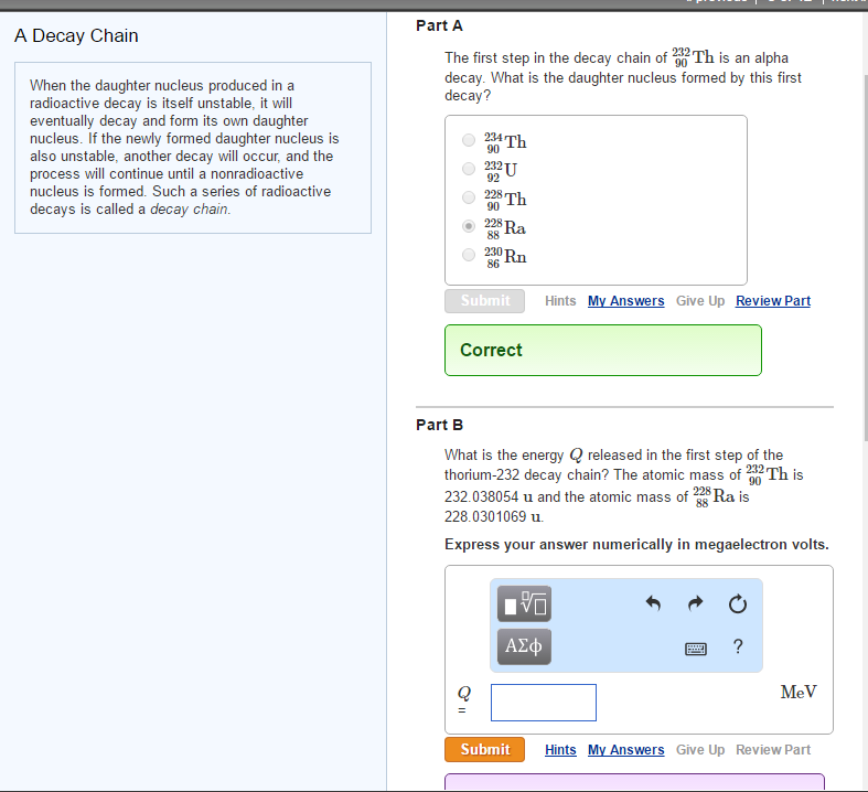 Solved Part A A Decay Chain The first step in the decay | Chegg.com