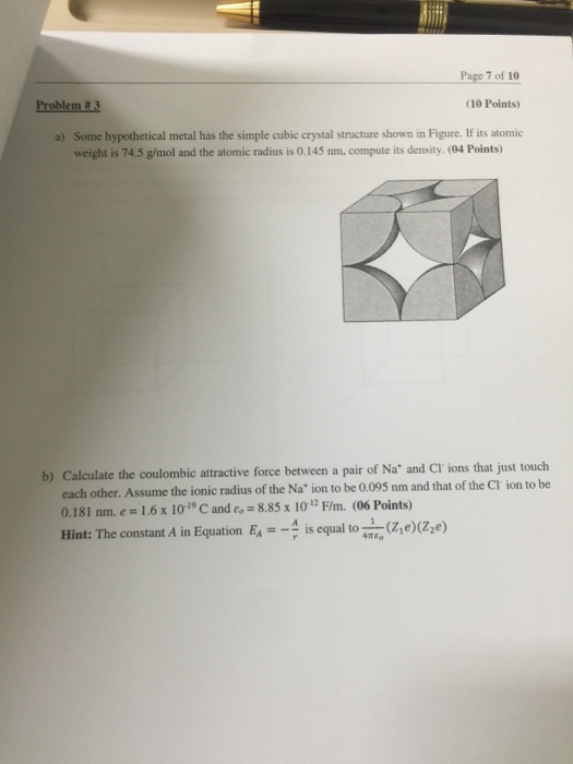 Solved Some hypothetical metal has the simple cubic crystal | Chegg.com