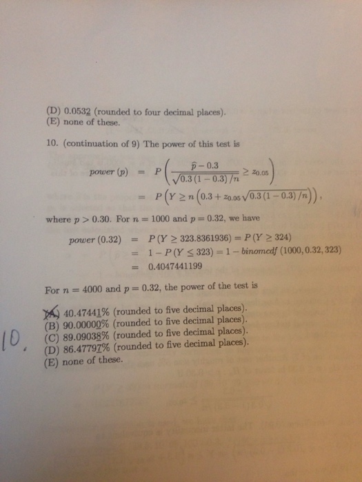 Solved The power of this test is power (p) = P(p - | Chegg.com