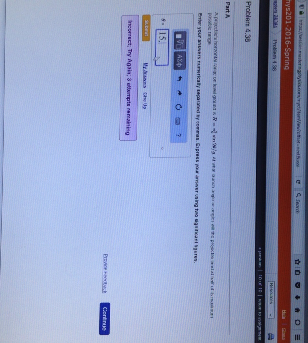 Solved A projectile's horizontal range on level ground is R | Chegg.com